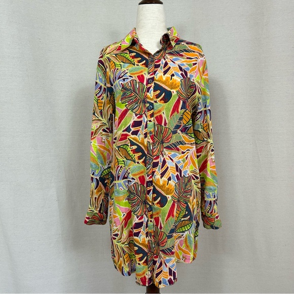 C&C California | Tops | Cc California Multicolor Leaf Print Linen Shirt ...